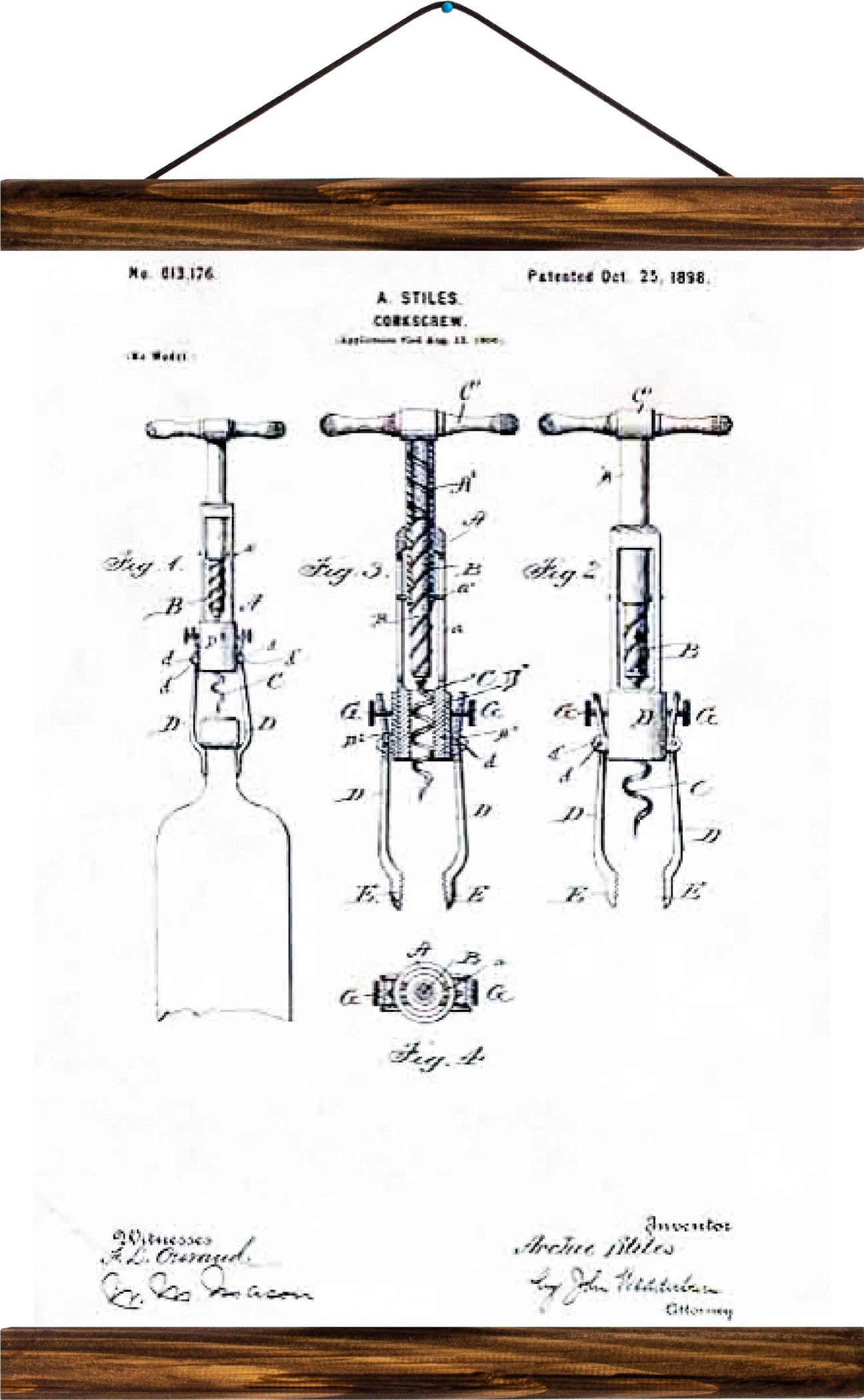 Corkscrew patent, reprint on linen